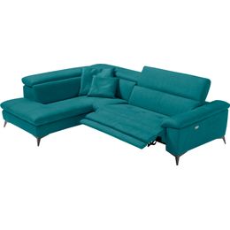 Ecksofa Egoitaliano "Martine, Multifunktionssofa mit Komfortfunktionen, edel und bequem", blau (teal), B:272cm H:96cm T:203cm, Sofas, Ecksofa, mit Ottomane, elektrischer Relaxfunktion und Kopfteilverstellung
