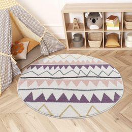 Kinderteppich Carpet City "Anime9382", beige (creme), H:11mm &Oslash;:160cm, Polypropylen (PP), Teppiche, Kinderteppich, Spielteppich, Zickzack, Weicher Flor, Pflegeleicht, Kinderzimmer