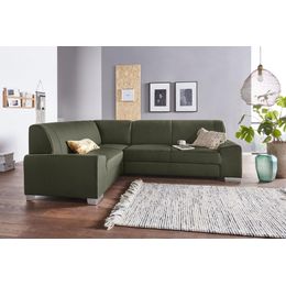 Ecksofa DOMO collection "Anzio in kubischer Formensprache, flache Armlehnen, L-Form", gr&uuml;n (dunkelgr&uuml;n), B:259cm H:85cm T:191cm, Sofas, Ecksofa, Wahlweise mit Bettfunktion und Federkern f&uuml;r hohen Sitzkomfort