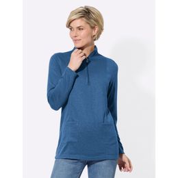 Longshirt Classic Basics "Longshirt", Damen, Gr. 52, blau (mittelblau, meliert), 95% Polyester, 5% Elasthan, meliert, Shirts Longshirt