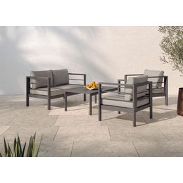 Gartenlounge-Set Konifera "&raquo;New Jersey&laquo;", schwarz (schwarz, dunkelgrau), Aluminium, Sitzm&ouml;bel-Sets, Gartenlounge-Set, Tischplatte aus Nonwood, Topseller