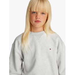Sweatshirt Tommy Hilfiger "U TIMELESS SWEATSHIRT", Jungen, Gr. 80, wei&szlig; (snow wei&szlig;), Sweatware, Obermaterial: 68% Baumwolle, 32% Polyester, meliert, bequem, Rundhals, Rippb&uuml;ndchen, Sweatshirts Sweatshirt, mit Logostickerei
