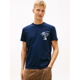 T-Shirt Tommy Jeans "TJM REGULAR CITY SIGN", Herren, Gr. XL, schwarz night navy, Single Jersey, Obermaterial: 100% Baumwolle, unifarben, regular fit normal, Rundhals, eingesetzt abgesteppte Kante, Shirts T-Shirt, Regular fit mit Markenprint
