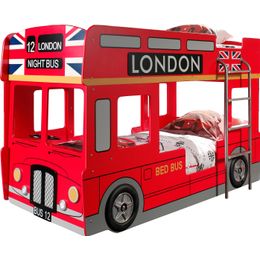 Etagenbett Vipack "London, in Londoner Stadtbuss-Optik, das Highlight im Kinderzimmer", rot, H:132cm L:215cm, Etagenbetten, Etagenbett, inkl. Bodenplatten f&uuml;r die Matratzenauflagen und seitlicher Leiter