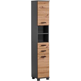 Hochschrank Welltime "Palermo, Breite 30 cm", schwarz (anthrazit, artisaneichefarben), B:30,3cm H:180,9cm T:32,6cm, FSC-zertifizierter Holzwerkstoff, Schr&auml;nke, Hochschrank, Wechselbarer T&uuml;ranschlag, Metallbeschl&auml;ge
