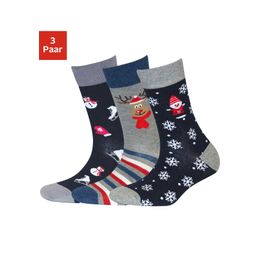 H.I.S. Socken H.I.S, Damen, Gr. 39-42, bunt (marine, grau, rot, gemustert), Baumwollmischung, gemustert, lustiges Design, elastisch, Socken Socken, mit Weihnachts-Design