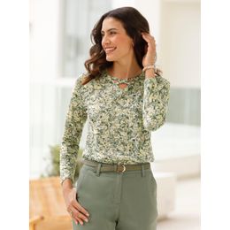 Langarmshirt Inspirationen "Shirt", Damen, Gr. 48, bunt (lindgr&uuml;n, zitrone, bedruckt), 72% Polyester, 28% Viskose, gebl&uuml;mt, gemustert, mehrfarbig, V-Ausschnitt, Shirts Langarmshirt