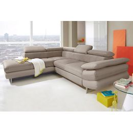 Ecksofa COTTA "Solution L-Form", beige (sand), B:262cm H:73cm T:228cm, Sofas, Ecksofa, mit Arm- & Kopfteilverstellung, wahlweise mit Bettfunktion