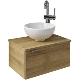 Waschtisch SAPHIR "Serie 6915 Waschschale mit Unterschrank f&uuml;r G&auml;stebad, G&auml;ste WC", braun (riviera eiche, riviera eiche, riviera eiche quer nb), B:51cm H:39,8cm T:35cm, Waschtische, Waschtisch, 51 cm breit, 1 T&uuml;r, Waschtischplatte, kleine B&auml;der, ohne Armatur