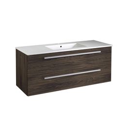 Waschtisch Welltime "Serena, Waschbeckenunterschrank inkl. Waschbecken, Badm&ouml;bel", braun oak, braune eiche, B:121,5cm H:50cm T:46,5cm, FSC-zertifizierter Holzwerkstoff, Keramik, Waschtische, Waschtisch, Breite 121,5 cm, Soft-Close-Funktion, FSC