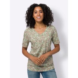 V-Shirt Classic Basics "V-Shirt", Damen, Gr. 38, rosa (eucalyptus, rosenquarz, bedruckt), 100% Baumwolle, gebl&uuml;mt, gemustert, mehrfarbig, V-Ausschnitt, Shirts V-Shirt