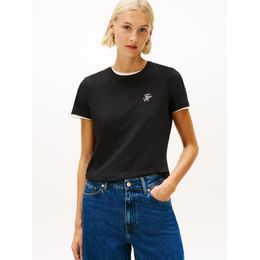 Kurzarmshirt Tommy Hilfiger "TH SCRIPT REG C-NK SS TEE", Damen, Gr. S (36), schwarz, Single Jersey, Obermaterial: 95% Baumwolle, 5% Elasthan, unifarben, regular fit normal, Rundhals, Shirts Kurzarmshirt, Stretch, Baumwollmischung, regular fit