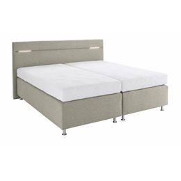 Boxspringbett, beige (struktustoff dunkelbeige), mit LED-Beleuchtung, Liegefl&auml;che B/L: 200cm x 200cm, H3, 7-Zonen-Kaltschaummatratze, Bezug Unterbox und Kopfteil: Strukturstoff (77% Polyester und 23% Viskose);Bezug Obermatratze 100% Polyester, waschbar bis 60C, Westfalia Schlafkomfort, Komplettbetten, Boxspringbett, wahlweise mit LED-Beleuchtung