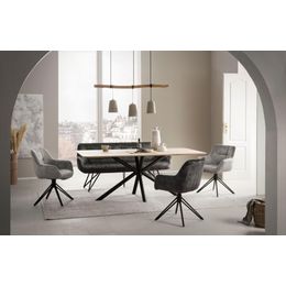 Esstisch Home Affaire, beige (natur, schwarz, natur), B:160cm H:77cm, Tische, Esstisch, aus massiver Eiche mit robustem Metallgestell