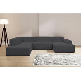 Wohnlandschaft WERK2 "Zeus-U, viel Platz, Breite 330 cm, modern und zeitlos", grau (anthrazit), B:330cm H:70cm T:263cm, 90% Polyester, 10% Nylon, Sofas, Wohnlandschaft, Curvy Trend mit urbaner Optik auch in weichem Cord, U-Form