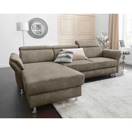Sit & More Ecksofa SIT & MORE "Avignon L-Form", grau (taupe), B:259cm H:97cm T:172cm, Flachgewebe (90% Polyester, 10% Polyamid);Luxus-Microfaser (100% Polyester);Struktur (100% Polyester), Sofas, Ecksofa, Kopfteilverstellung, wahlweise mit Bettfunktion und Bettkasten