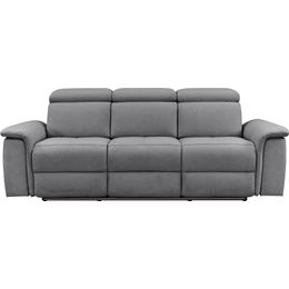 3-Sitzer Home Affaire "Pareli 229cm, manuelle u. elektr. Relaxfunktion in 2 Sitzen", grau (anthrazit), B:229cm H:98cm T:142cm, Webstoff (95% Polyester 5%Nylon), Sofas, 3-Sitzer, USB, KT-Verstellung, LED Beleuchtung, in Echtleder, Kunstleder, Web