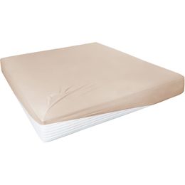 Spannbettlaken Primera "Elasthan-Feinjersey", beige, 1 Stk., Jersey-Elasthan, 180-200x200-220 30cm, Jersey-Elasthan, Obermaterial: 95% Baumwolle, 5% Elasthan, Bettlaken, Spannbettlaken, PREMIUM, aus 95% gek&auml;mmter Baumwolle und 5% Elasthan, bis 28 cm H&ouml;he