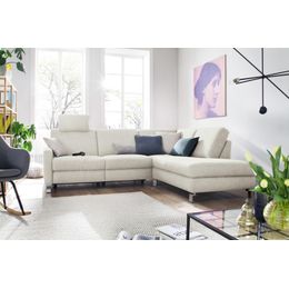 Ecksofa 3C CANDY "Mainau modern und elegant, mit gutem Sitzkomfort, L-Form", wei&szlig;, B:257cm H:89cm T:220cm, Struktur ( 100% Polyester);Luxus-Microfaser weich: 98% Polyester, 2% Nylon, ;Struktur weich (mit Wasser zu reinigen): 16% Baumwolle, 79% Polyester, 5% Polyacryl, Sofas, Ecksofa, wahlweise mit elektrischer Relaxfunktion, Federkern