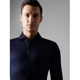 Langarmhemd DESOTO "Jerseyhemd Essential Hai langarm", Herren, Gr. 47, N-Gr, blau (solid schwarz navy), Jersey, Obermaterial: 100% Baumwolle, k&ouml;rpernah, 1-Knopf-Manschette, Hemden Langarmhemd, Flexibler Stretch