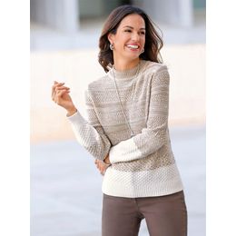 Strickpullover Inspirationen "Pullover", Damen, Gr. 46, beige (sesam, ecru, meliert), 74% Baumwolle, 26% Polyacryl, gemustert, mehrfarbig, meliert, Pullover Strickpullover