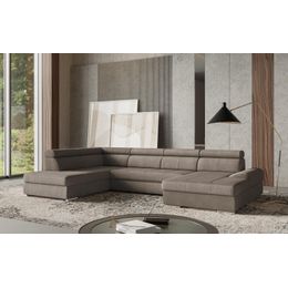 Sit & More Wohnlandschaft SIT & MORE "U-Form", braun (schlamm), B:345cm H:79cm T:213cm, 100% Polyester, Sofas, Wohnlandschaft, mit verstellbaren Kopfteilen, wahlweise mit Bettfunktion