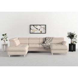 Sit & More Wohnlandschaft SIT & MORE "Marano U-Form", beige (creme), B:304cm T:216cm, 100% Polyester, Sofas, Wohnlandschaft, inklusive Kopfteilverstellung, wahlweise mit Bettfunktion, Bettkasten