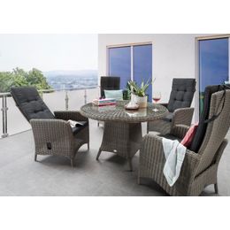 Garten-Essgruppe Destiny "PALMA LUNA", grau (vintage grau), Polyester, Aluminium, Polyester, Polyrattan, Sitzm&ouml;bel-Sets, Garten-Essgruppe, (Set, 9-tlg., 4 Hochlehner, 1 Tisch &Oslash; 100x75cm) Aluminium, Polyrattan