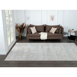 Teppich "My Floor, LAGERR&Auml;UMUNG", beige (creme, hellgrau, altgoldfarben), B:200cm H:10mm L:290cm, Polyester, MyFlair M&Ouml;BEL & ACCESSOIRES, Teppiche, Teppich, Kurzflor, Retro-Style, mit Fransen, besonders weich durch Microfaser