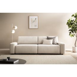 3-Sitzer Home Affaire "TORGE (257cm), Sofa,Schlafsofa in Cord, Samtvelours, Struktur fein", beige (hellbeige), B:257cm H:82cm T:105cm, 100% Polyester, Sofas, 3-Sitzer, rundes Design, Schlaffunktion u. Bettkasten, Liegefl&auml;che: 135/200 cm