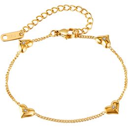 Armband Firetti "Schmuck Geschenk Edelstahl Armschmuck Ankerkettengliederung Herzen", gold (gelbgoldfarben, kristallwei&szlig;, kristallwei&szlig;), Armb&auml;nder, Damen, 22,5cm, Edelstahl, Armband, mit Zirkonia (synth.)