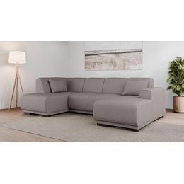 Wohnlandschaft Home Affaire "BORNHOLM U-Form mit Recamiere rechts/links, B/T/H: 300/162/85 cm", grau (taupe), B:300cm H:85cm T:162cm, 100% Polyester, Sofas, Wohnlandschaft, U-Form mit Wellenunterfederung, Recamiere rechts oder links bestellbar