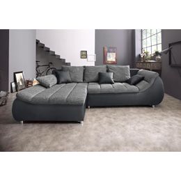 Ecksofa Home Affaire "Imola, bequem, aktuelle Steppung im Sitz, L-Form, Breite 270cm", schwarz (schwarz, wei&szlig;grau), B:270cm H:90cm T:170cm, Microfaser PRIMABELLE (100% Polyester) / Struktur (82% Polyester, 9% Viscose, 7% Baumwolle, 2% Nylon);Kunstleder SOFTLUX / Struktur (82% Polyester, 9% Viscose, 7% Baumwolle, 2% Nylon), Sofas, Ecksofa, wahlweise mit Bettfunktion