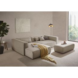 Ecksofa "PIARA XXL, L-Form, Schlaffunktion, Cord, Leinenoptik o. Strukturstoff", greige, B:288cm H:66cm T:198cm, 100% Polyester, LeGer Home by Lena Gercke, Sofas, Ecksofa, Hocker stellbar zum Schlafsofa (Krokodilverbinder), tiefe Sitzfl&auml;che
