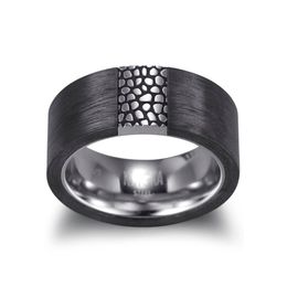 Fingerring Kingka "Black Reptile" Gr. 60, grau (schwarz, edelstahlfarben), Fingerringe, Herren, 60, Carbon Edelstahl, 9,5mm, Carbon, Edelstahl, Fingerring