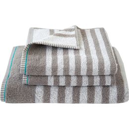 Handtuch Set Dyckhoff "Maritim, Sea Stripe", grau (kiesel), 3 Stk., Frottier, Frottier, Obermaterial: 100% Baumwolle, Handtuch-Sets, Handtuch Set, 2 Handt&uuml;cher (50x100cm), 1 Duschtuch (70x140cm)