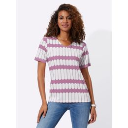 Kurzarmshirt Casual Looks "Shirt", Damen, Gr. 40, lila (orchidee, ecru, bedruckt), 50% Baumwolle, 50% Modal, gemustert, mehrfarbig, V-Ausschnitt, Shirts Kurzarmshirt
