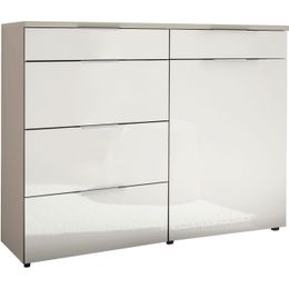 Kombikommode Wiemann "Como", wei&szlig; (kieselgrau, dekor, glas wei&szlig;, chrom), B:140cm H:91,2cm T:43cm, Floatglas, Holzwerkstoff, Metall, Sideboards, Kombikommode, vormontiert
