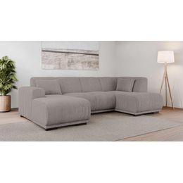 Wohnlandschaft Home Affaire "BORNHOLM U-Form mit Recamiere rechts/links, B/T/H: 300/162/85 cm", grau (taupe), B:300cm H:85cm T:162cm, 100% Polyester, Sofas, Wohnlandschaft, U-Form mit Wellenunterfederung, Recamiere rechts oder links bestellbar