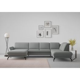 Sit & More Wohnlandschaft SIT & MORE "Fashion U-Form", grau, B:338cm H:84cm T:207cm, Sofas, Wohnlandschaft, wahlweise mit Kopfteilverstellung, Vorziehsitz, motorisch, Metallf&uuml;&szlig;e