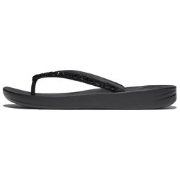 Zehentrenner fitflop "iQUSHION MULTI-CRYSTAL", Damen, Gr. 36, schwarz, Synthetik, Schuhe Zehentrenner, Sandale, Flats, Pool Slides mit Schmucksteinen verziert
