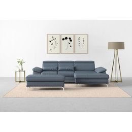 Sit & More Ecksofa SIT & MORE "Cabrio L-Form, B: 295 cm, mit Sitztiefen-, Arm- & Kopfteilverstellung", blau (graublau), B:295cm H:87cm T:180cm, Sofas, Ecksofa, 2 Nierenkissen, Federkern, optional Bettfunktion und Stauraum