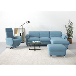 Sit & More Ecksofa SIT & MORE "Grenoble L-Form mit Federkern", blau (hellblau), B:251cm H:85cm T:161cm, Sofas, Ecksofa, wahlweise mit Bettfunktion, Bettkasten, Arm- und Kopfteilverstellung