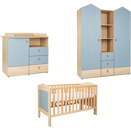 Babyzimmer-Komplettset Arthur Berndt "Babyzimmer-Set &raquo;Roofy&laquo; 3-teilig mit 2-t&uuml;rigem Kleiderschrank", nagano, oak, nachbildung, salbei, ohne Matratze, B/H: 70cm x 140cm, Schlafzimmerm&ouml;bel-Sets, Babyzimmer-Komplettset