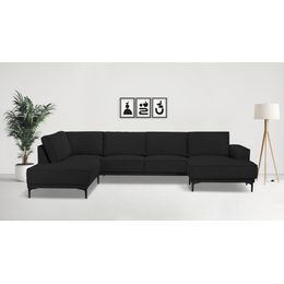 Wohnlandschaft OTTO HOME "XXL Sofa Oland, Struktur, Flachgewebe, Luxus-Microfaser, Boucle", grau (anthrazit), B:345cm H:85cm T:210cm, 100% Polyester, Sofas, Wohnlandschaft, U-Form, 345 cm, Wellenunterfederung, Skandi-Design, Metallf&uuml;&szlig;e