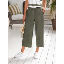 Culotte Casual Looks, Damen, Gr. 54, Normalgr&ouml;&szlig;en, gr&uuml;n (khaki), 70% Baumwolle, 30% Leinen, unifarben, 7/8-L&auml;nge, Hosen Culotte