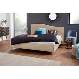 Polsterbett, beige, B:192cm H:100cm L:210cm, Bezug Bett: Velours mit grober Lederoptik (100% Polyester);Bonnellfederkernmatratze: 51% Polypropylen, 39% Polyester, 10% Baumwolle;Kaltschaummatratze: 100% Polyester, Bezug abnehm- und waschbar bis 60C, Westfalia Schlafkomfort, Betten, Polsterbett