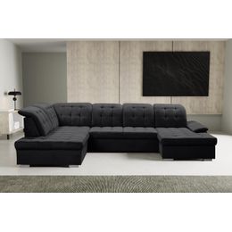 Wohnlandschaft WERK2 "Kordula-New Multifunktion Couch, Breite 332cm, bequem, U-Form", grau (anthrazit), B:332cm H:105cm T:217cm, 95% Polyester, 5% Nylon, Sofas, Wohnlandschaft, Sofa in U-Form mit Schlaffunktion & Bettkasten, Schlafcouch