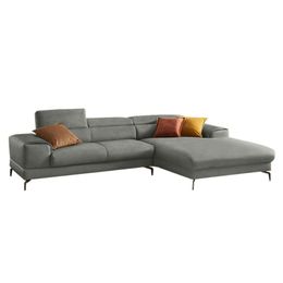 Ecksofa W.Schillig "Piedroo, Designsofa mit tollem Sitzkomfort, elegant und bequem, L-Form", grau (grau s37), B:303cm H:70cm T:193cm, Stoff S37 (100% Polyester): Luxus-Microfaser in Lederoptik, Sofas, Ecksofa, Kopfteilverstellung, wahlweise mit Sitztiefenverstellung, Breite 303cm