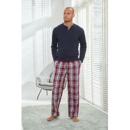 H.I.S. Pyjama H.I.S, Herren, Gr. 44/46 (S), bunt (marine, bordeaux), Jersey, Obermaterial: 100% Baumwolle, kariert, unifarben, Basic, bequem lang, Rundhals, abgesteppte Kante, Homewear-Sets Pyjama, Schlafanzug in langer Form mit Webhose, Topseller